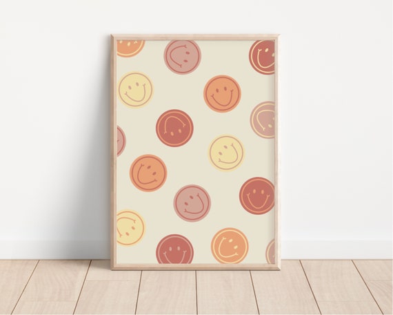 Retro Smiley Face Wall Decor Happy Vibes Art Print Groovy - Etsy