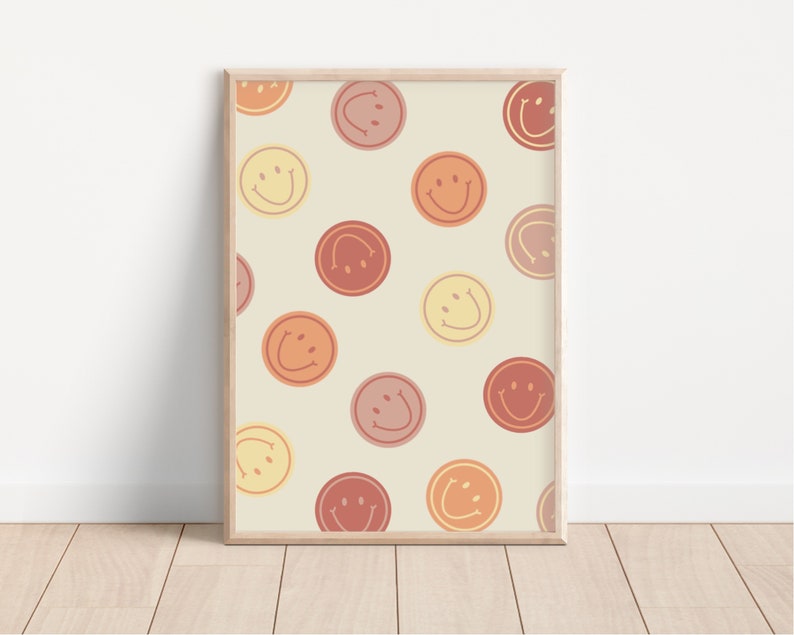 Retro Smiley Face Wall Decor Happy Vibes Art Print Groovy - Etsy