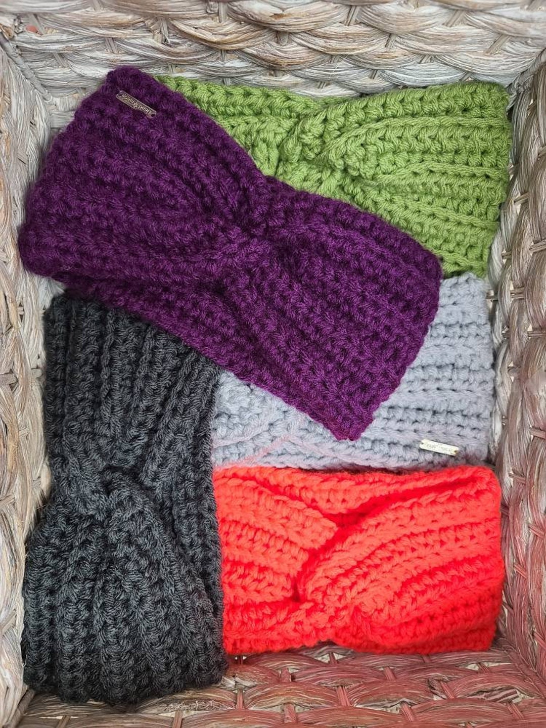 Twist Basic Ear Warmers, Crocheted Headband, Crocheted Head Wrap, Hair ...