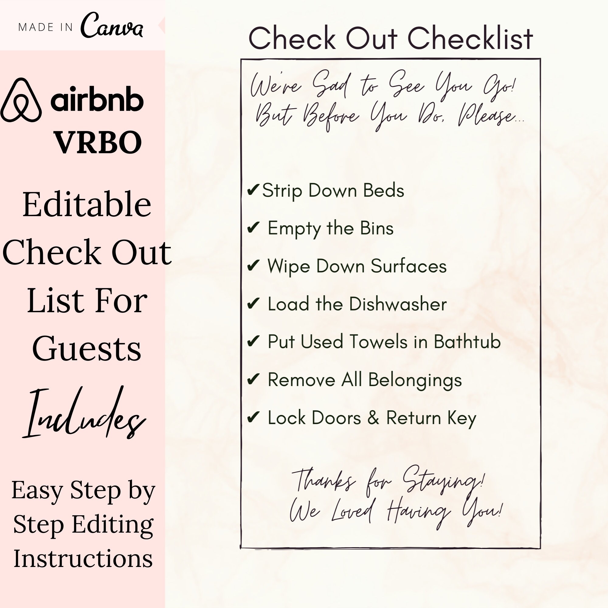 CHECKOUT SIGN Vacation Rental Sign Business Printable Forms Business ...