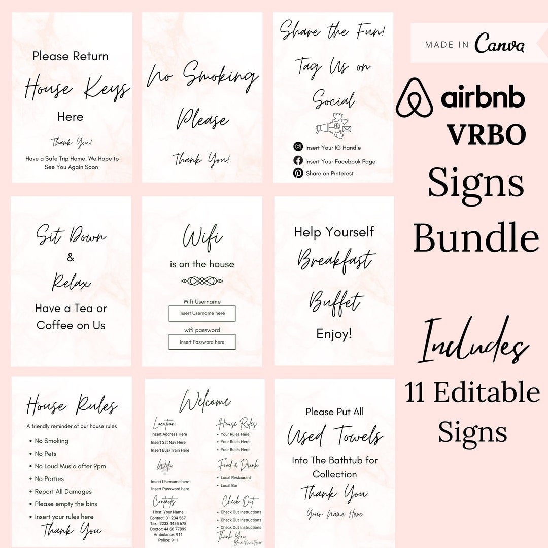 AIRBNB SIGNS BUNDLE Welcome Sign Vrbo Sign Wifi Sign Wifi Password Sign ...