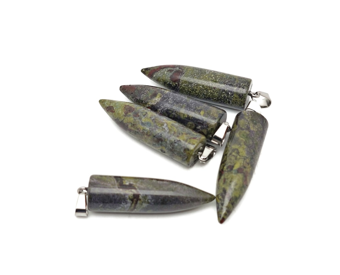 Dragon Blood Jasper Bullet Gemstone Pendant - Crystal Point Bullet Necklace - Polished Bullet ...