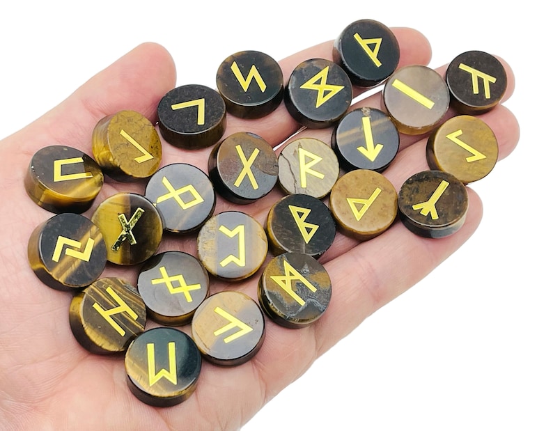 Crystal Rune Stone Set - Elder Futhark Alphabet Engraved 25 Pcs Runes ...