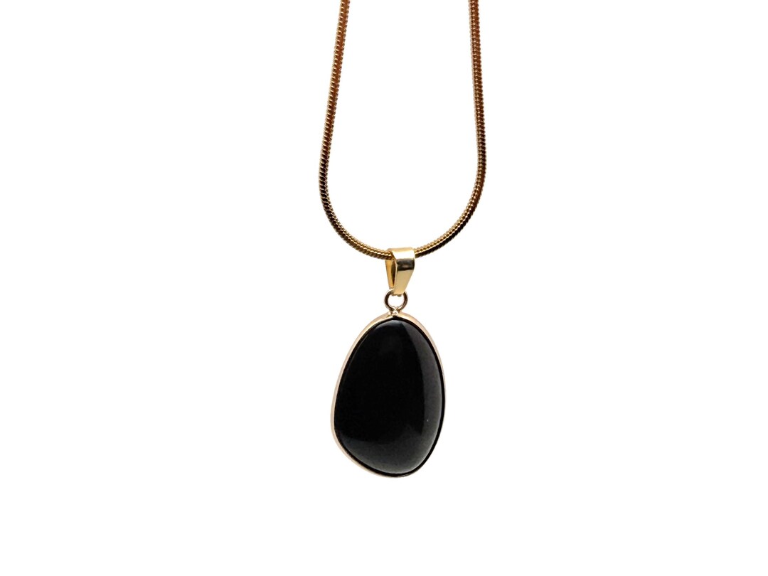Obsidian Gold Gemstone Pendant - Dainty Crystal Pendant - Birthstone ...