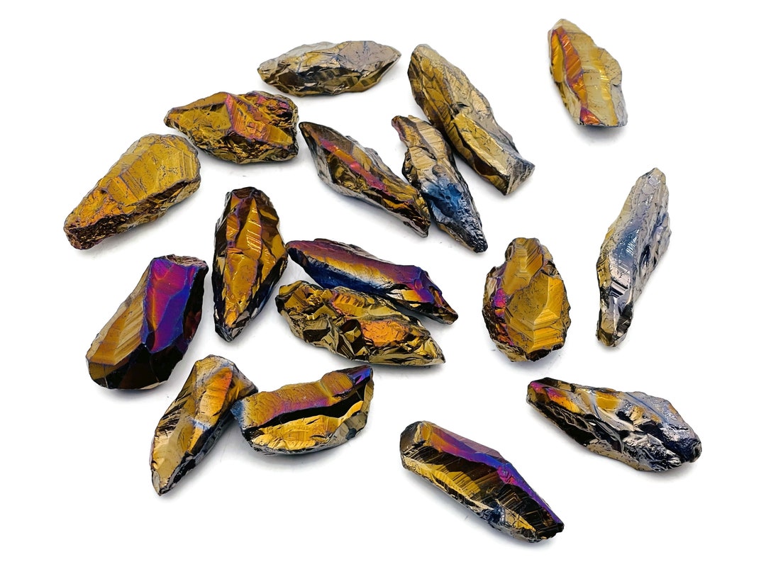 Gold Titanium Aura Quartz Point – Rough Gold Titanium Aura Quartz – Raw ...
