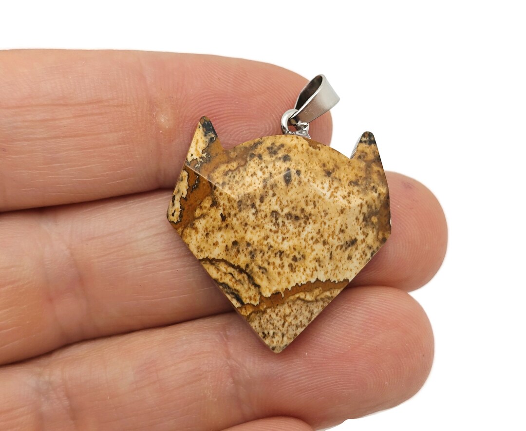 Picture Jasper Wolf Head Gemstone Pendant - Natural Stone Wolf Carving ...