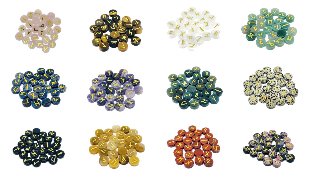 Crystal Rune Stone Set - Elder Futhark Alphabet Engraved 25 Pcs Runes ...