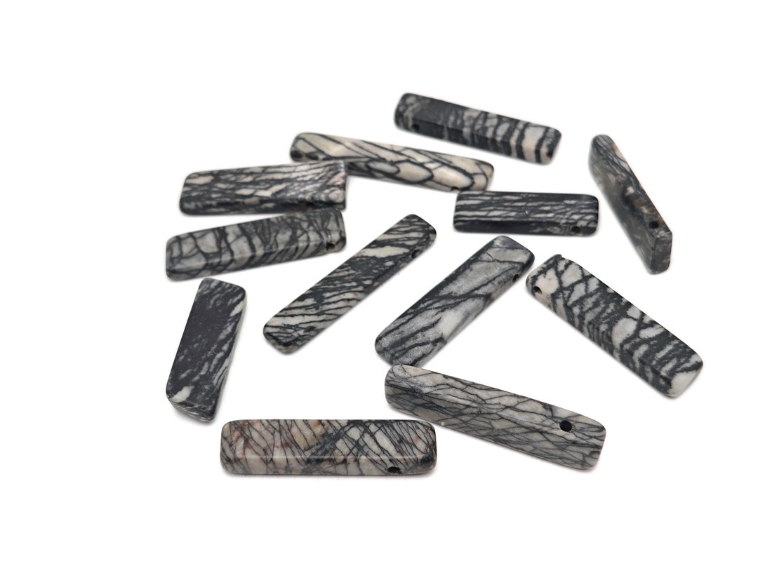 Black Network Jasper Drilled Tumbled Stones - Rectangle Hole Tumbled ...