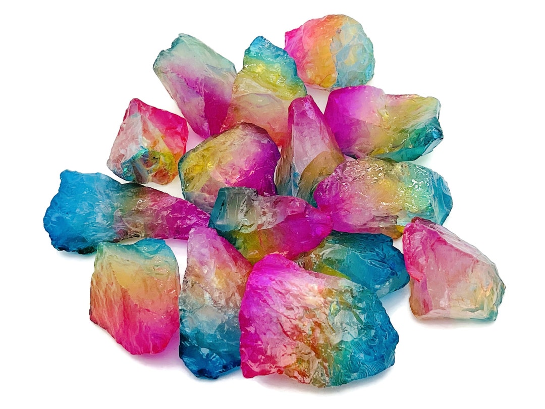 Rainbow Aura Quartz - Blue-yellow-pink Color Aura Quartz - Raw Aura ...