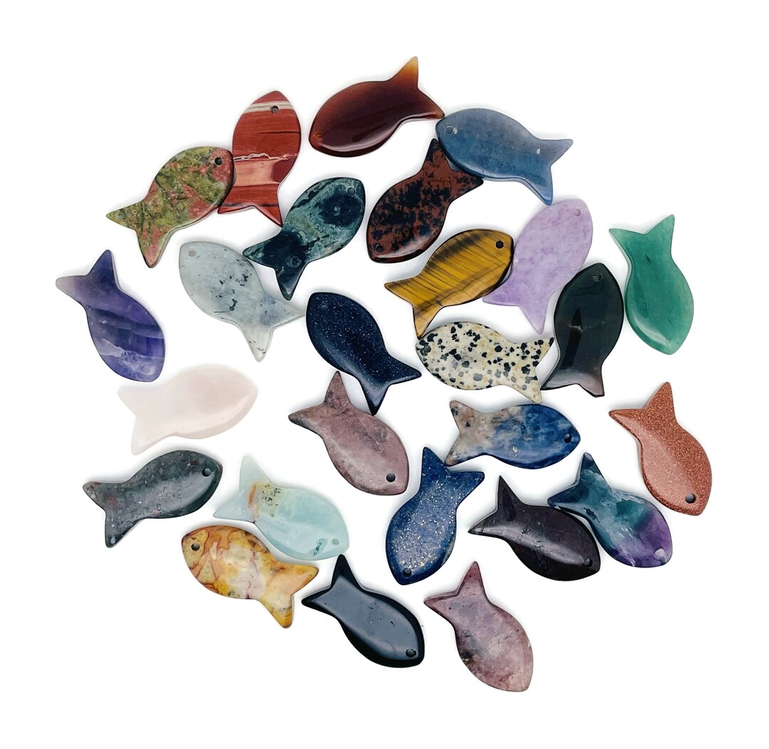 Fish Carving Gemstone Pendants - Pisces Zodiac Hole Crystal Fish ...