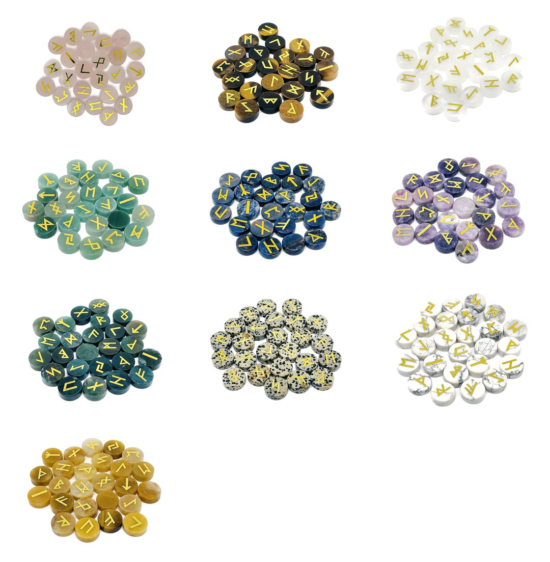 Crystal Rune Stone Set Elder Futhark Alphabet Engraved 25 Pcs Runes Set ...