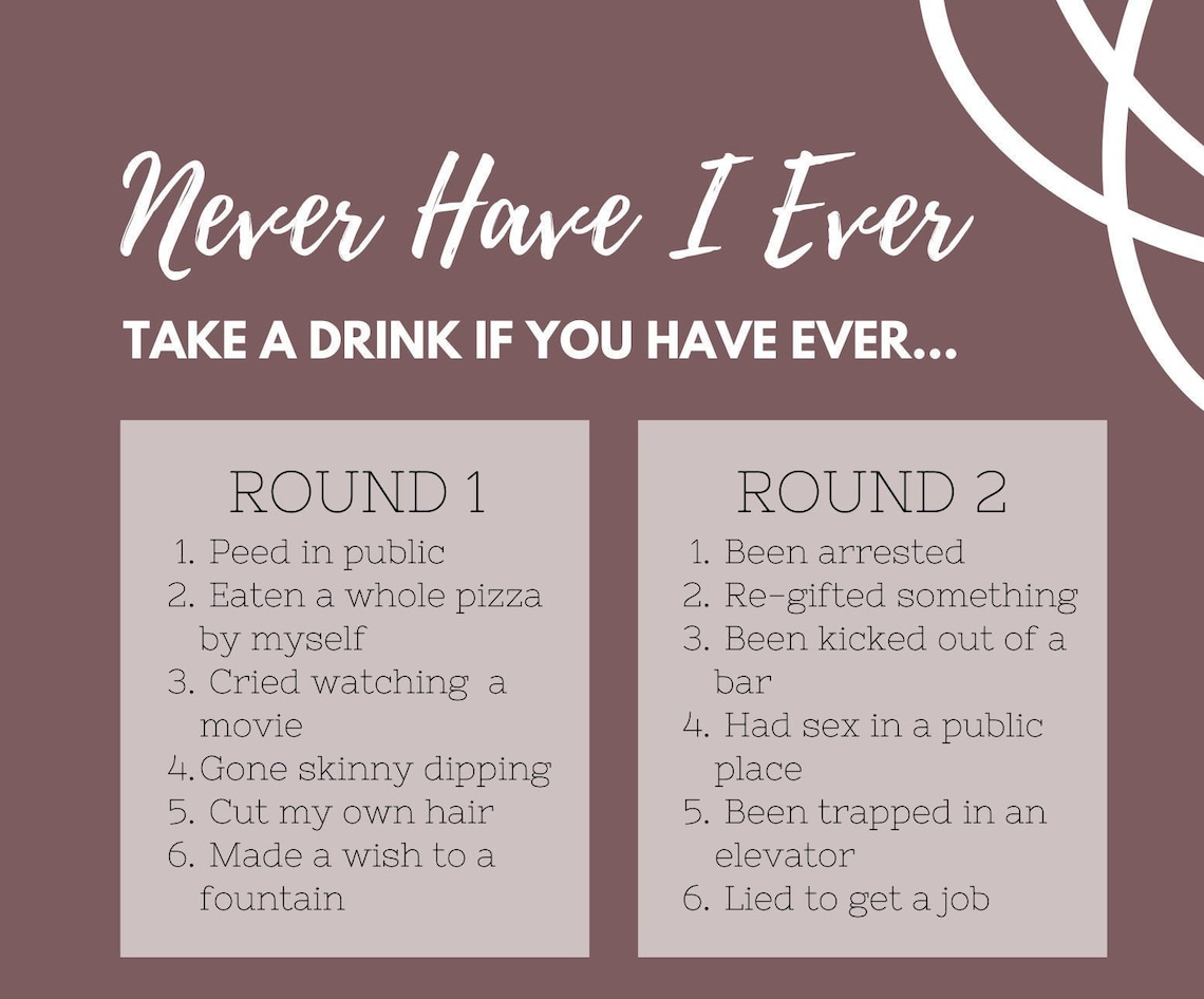 Never Have I Ever Drinking Game Printable Digital Download Etsy