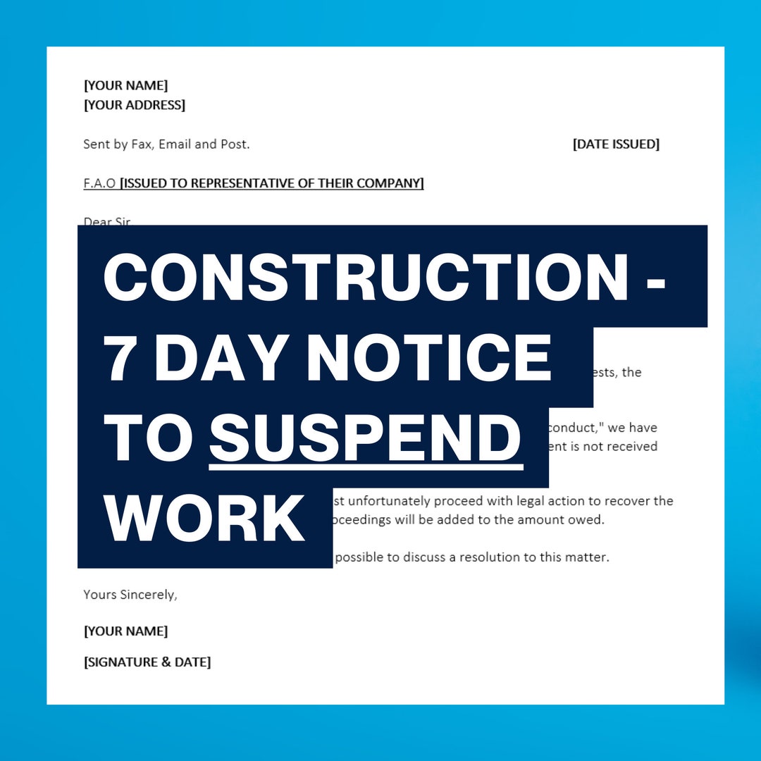 Construction Template - 7 Day Notice to Suspend Construction Works - Etsy