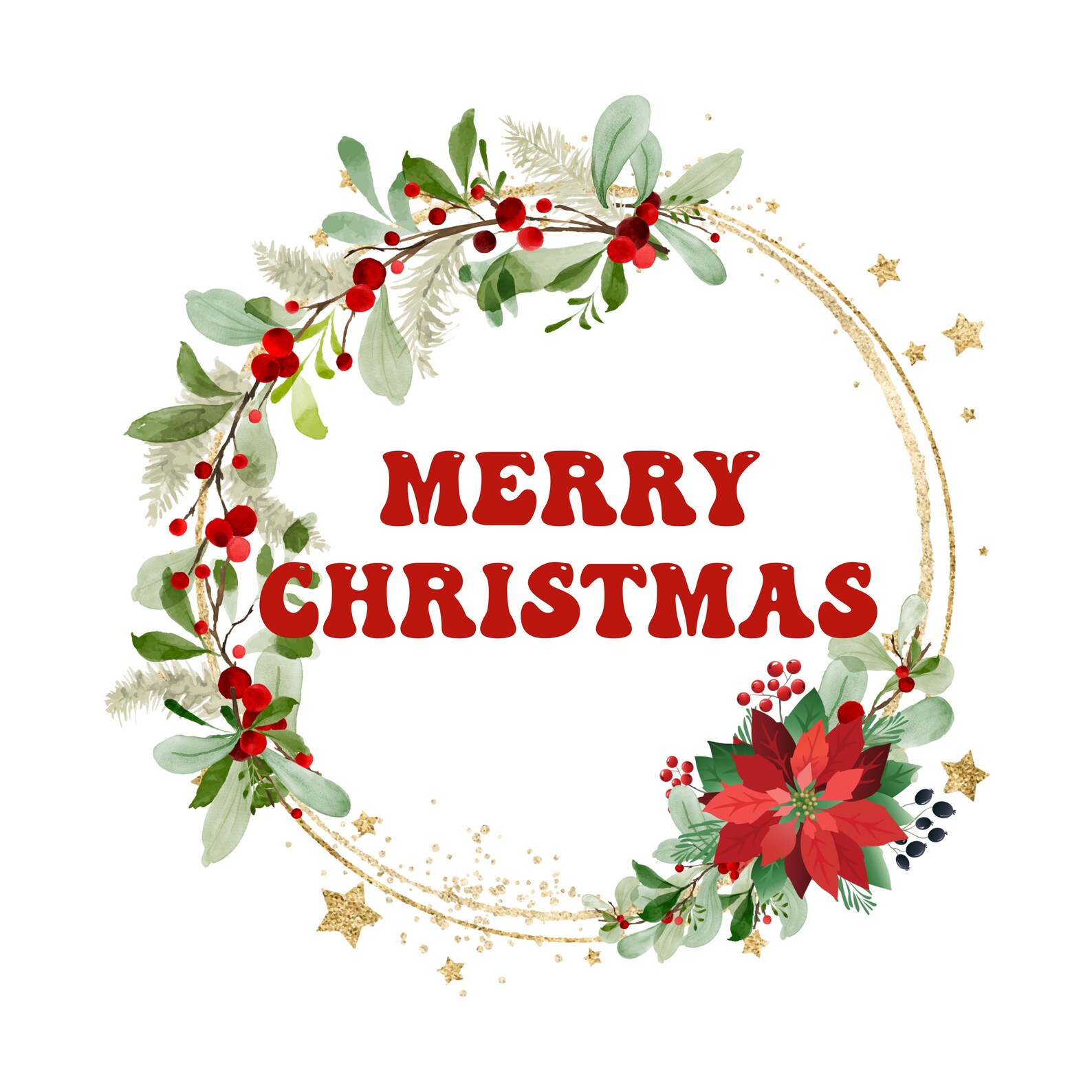 Christmas Circle Frame PNG, Christmas Wreath Digital File, Poinsettia ...