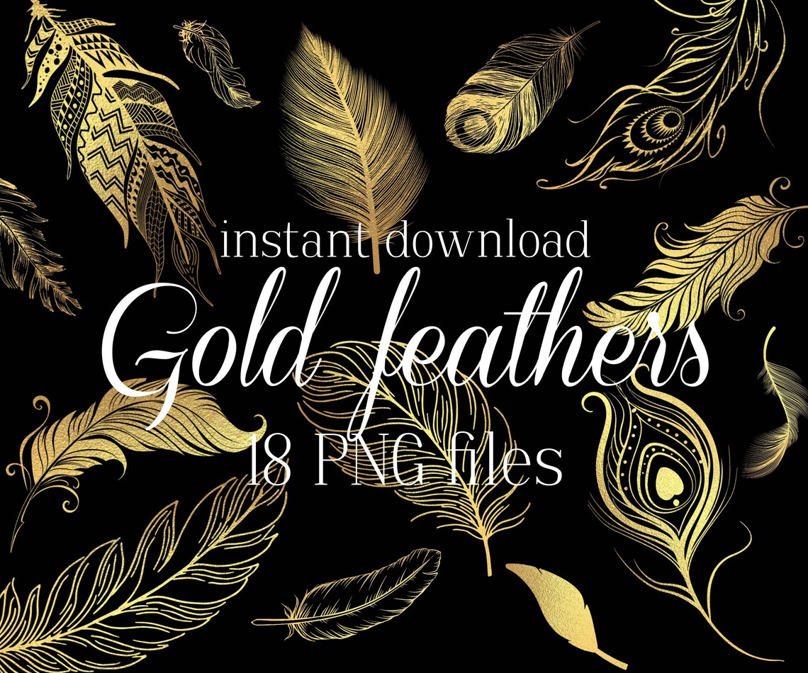 Gold Feather PNG, Gold Feather Clipart, Boho Feather, Gold Glitter ...