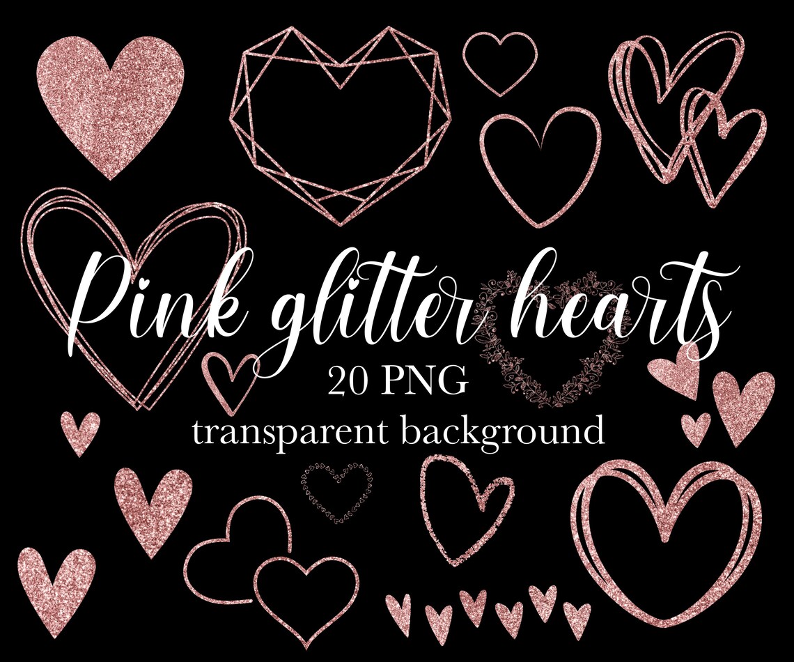 Pink Glitter Hearts PNG Rose Gold Heart Clipart Rose Gold - Etsy