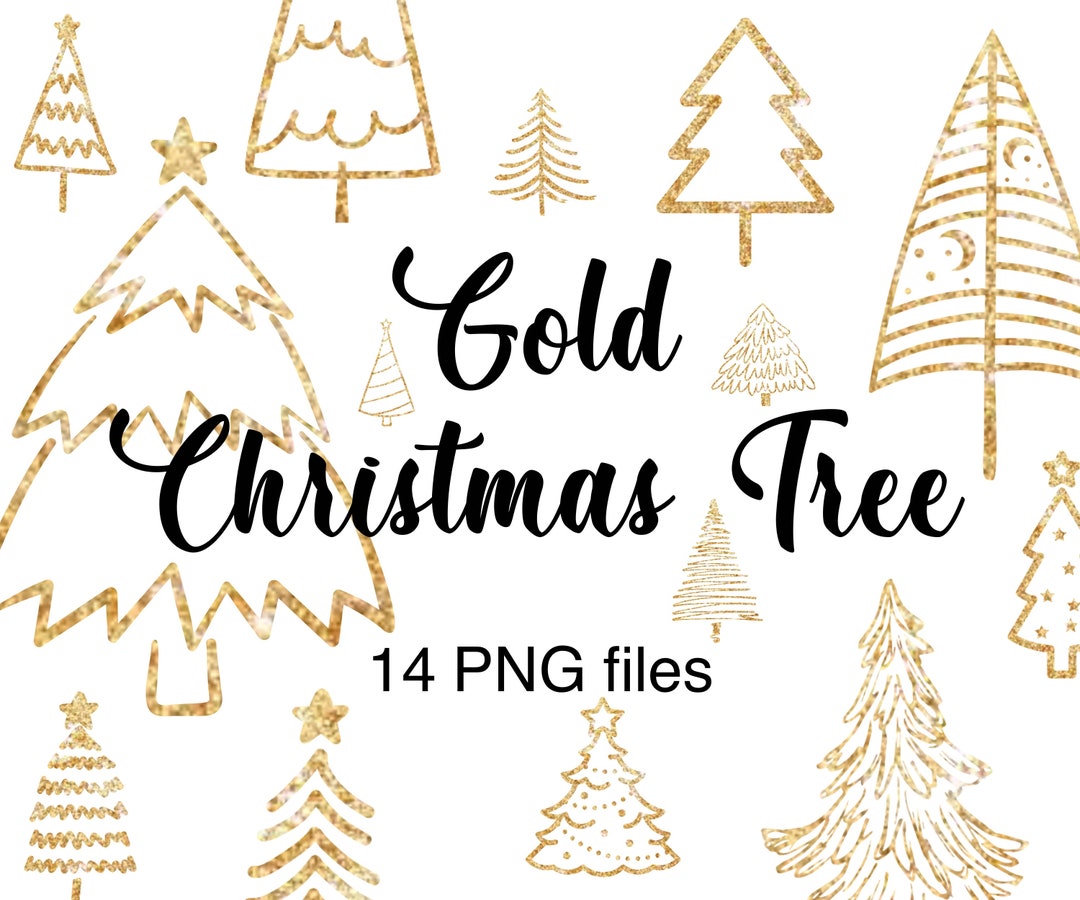 Gold Christmas Tree Clipart, Christmas Tree Sublimation, Christmas Tree ...