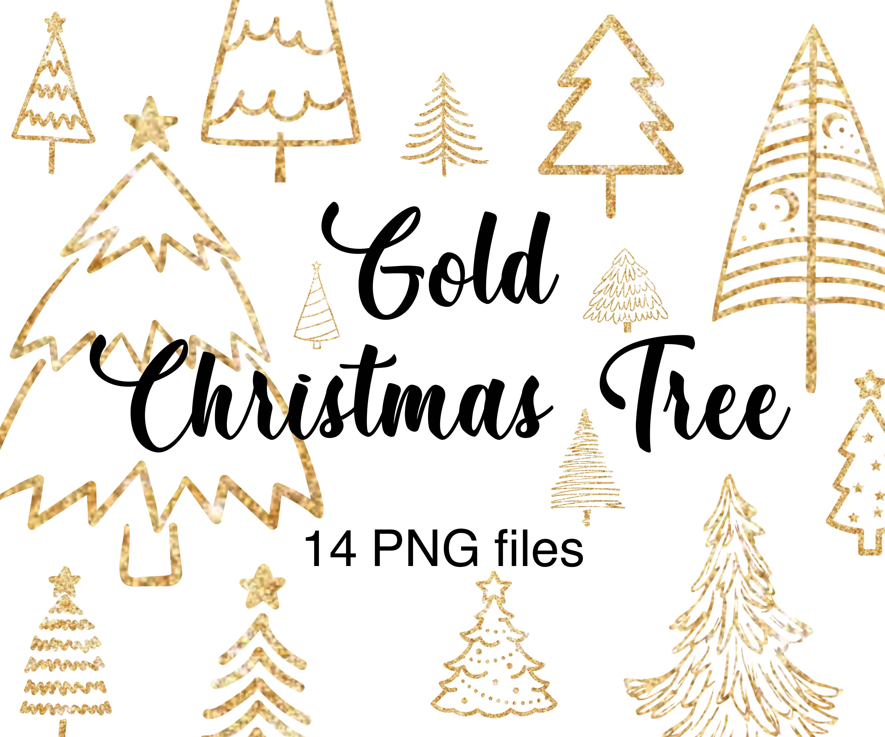 Gold Christmas Tree Clipart Christmas Tree Sublimation - Etsy