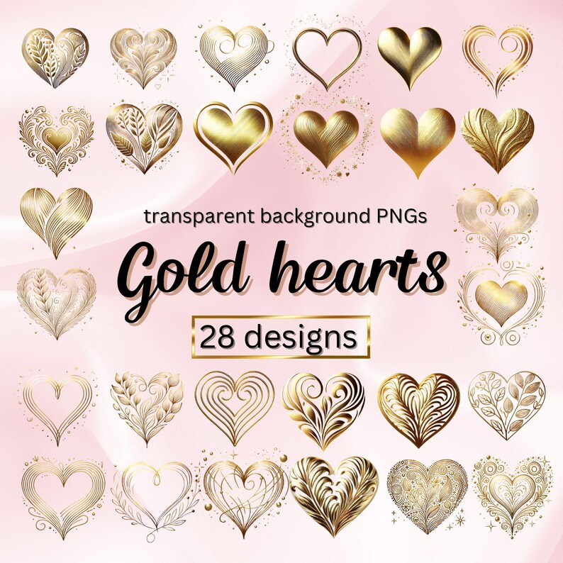 Gold Heart PNG, Gold Heart Clipart Bundle, Gold Heart Vector, Gold ...