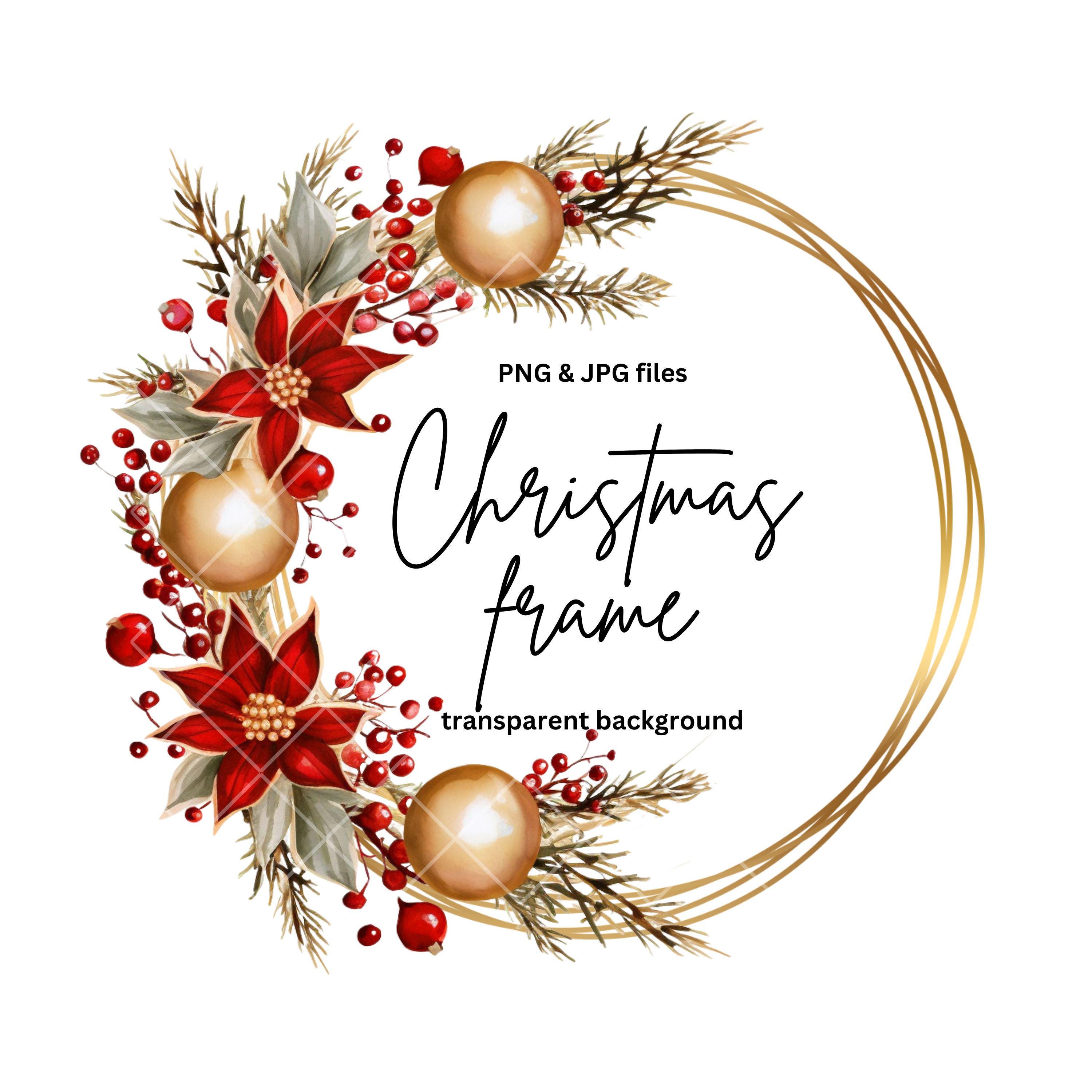 Christmas Circle Frame PNG, Christmas Wreath Digital File, Poinsettia ...