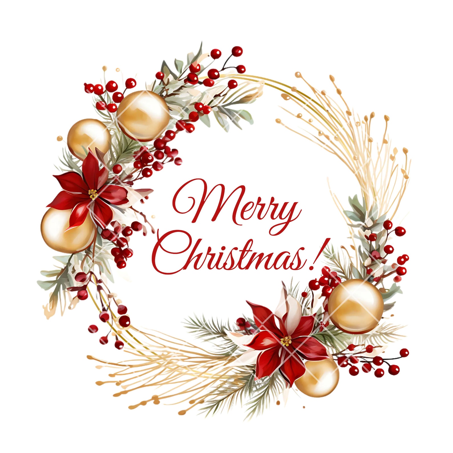 Christmas Circle Frame PNG, Christmas Wreath Digital File, Poinsettia ...