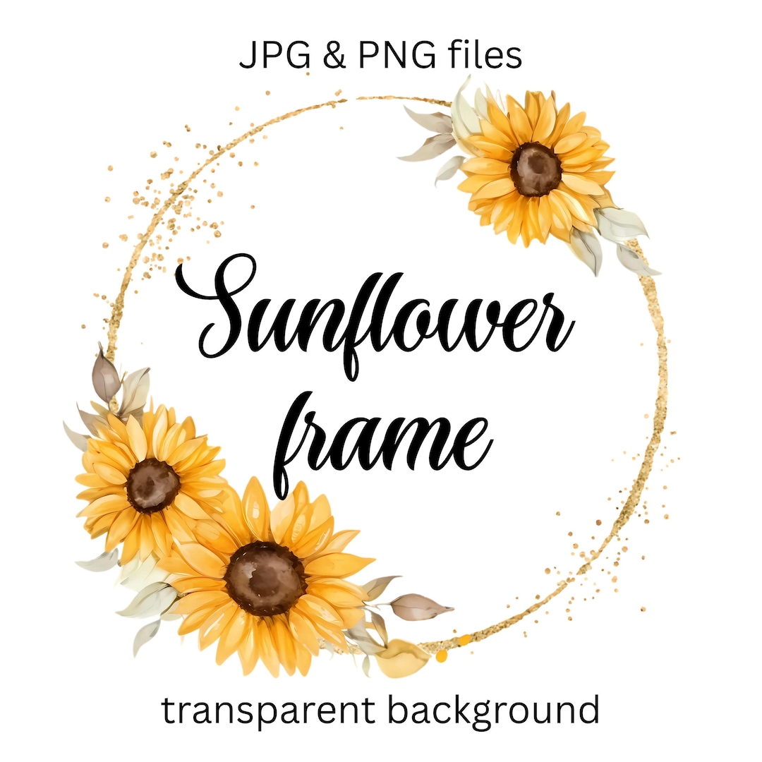 Sunflower Circle Frame, Sunflower Gold Frame PNG, Sunflower Wreath PNG ...