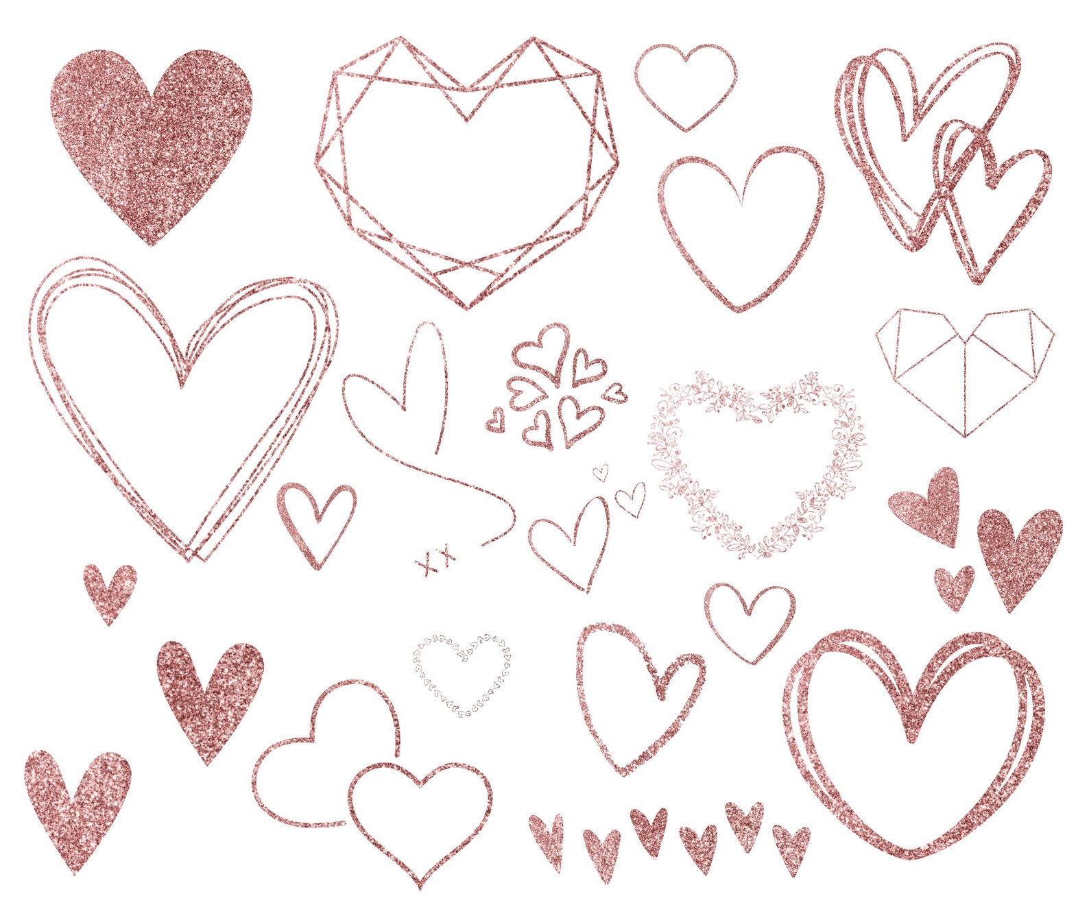 Pink Glitter Hearts PNG Rose Gold Heart Clipart Rose Gold - Etsy