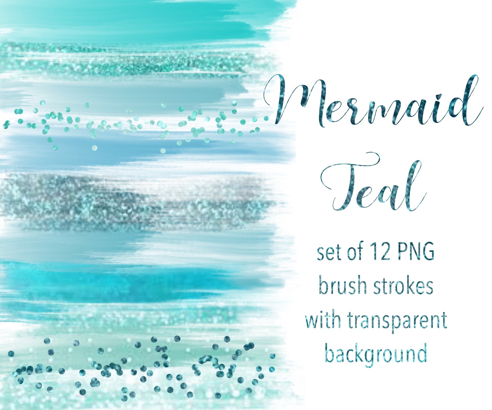 Mermaid Teal Brush Strokes With Glitter Set of 12 PNG Instant - Etsy