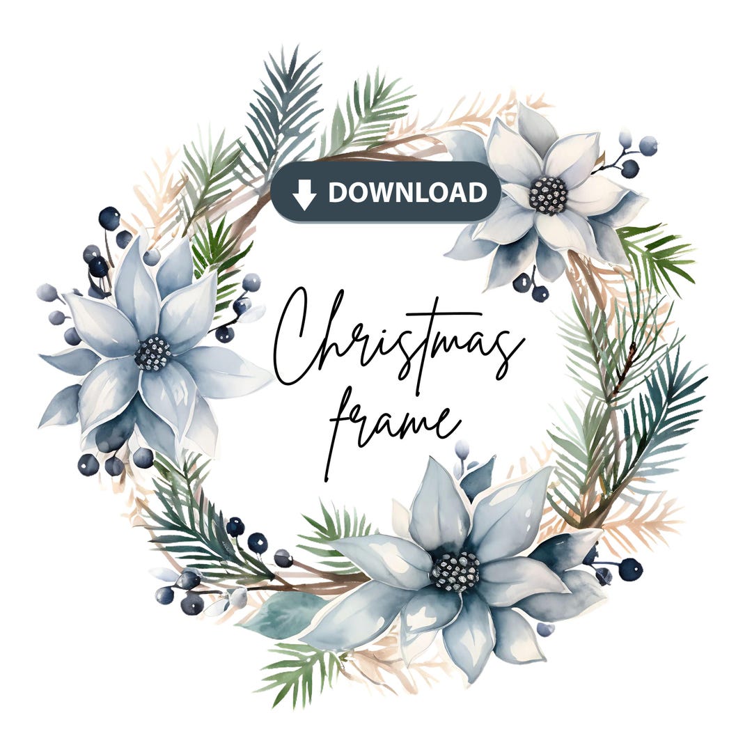 Christmas Circle Frame PNG, Christmas Wreath Digital File, Poinsettia ...