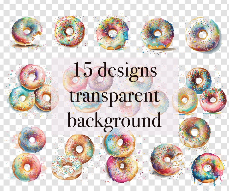 Donut Clipart, Watercolor Doughnut, Donut Sublimation Design, Bakery ...