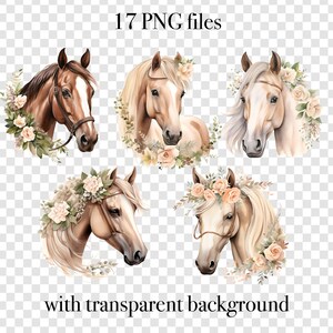 Floral Horses Clipart, Printable Watercolor Clipart, Horses Sublimation ...