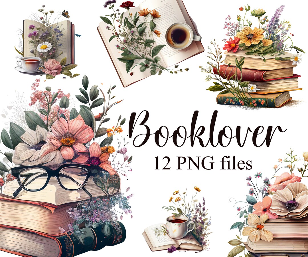 Booklover Clipart, Booklover Illustrations, Vintage Books Clipart ...