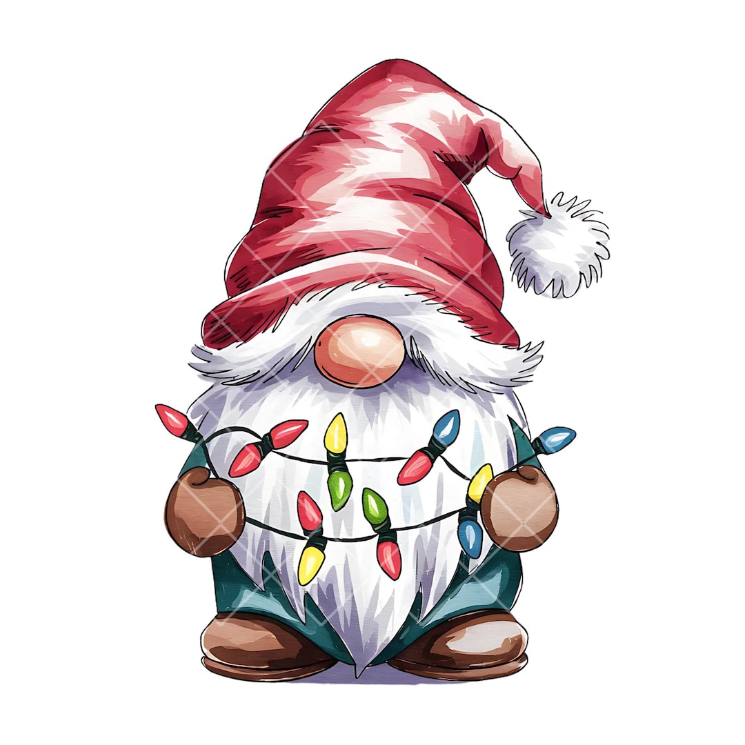 Christmas Gnome Clipart, Gnome With Christmas Ligts, Christmas Gnome ...