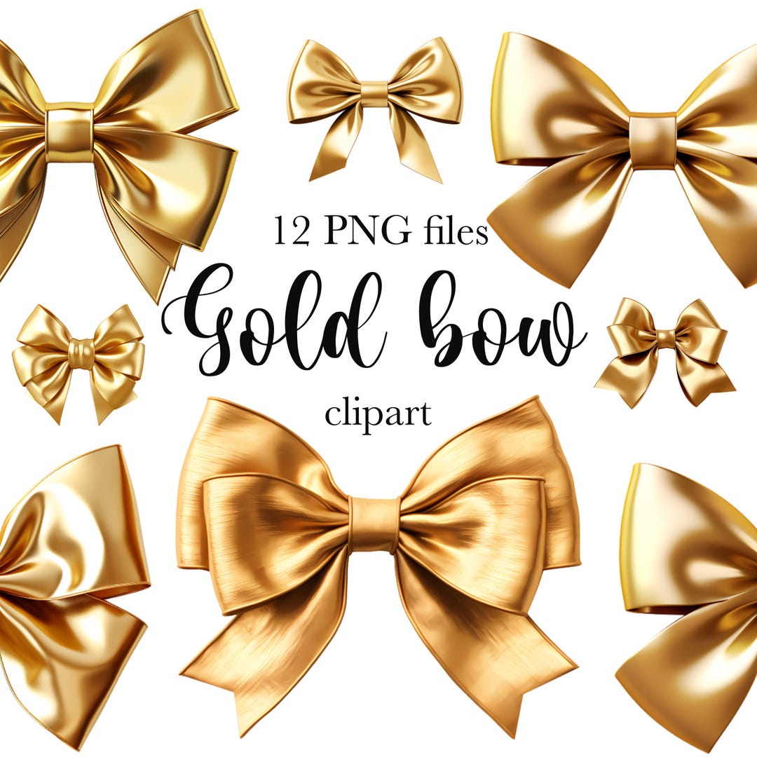 Gold Bow Clipart Bundle, Gold Bow PNG, Bow Sublimation Design, Gold Bow ...
