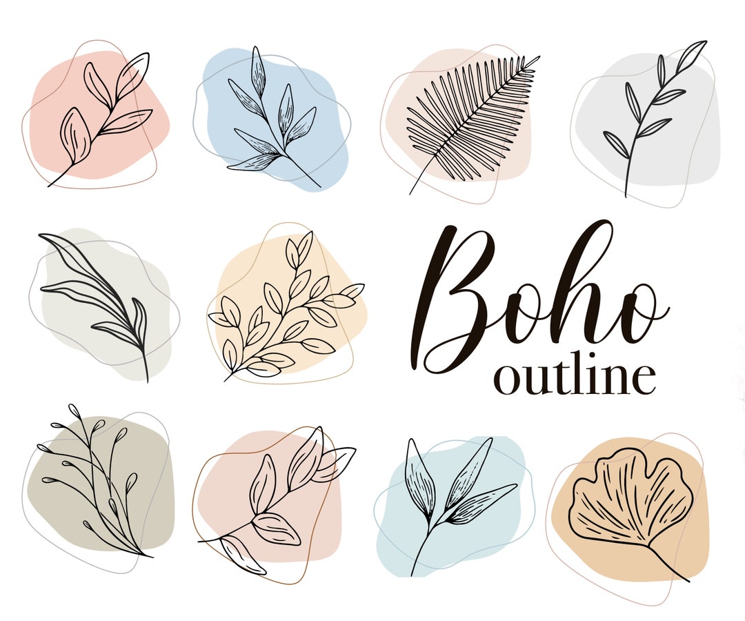 Boho Outline Clipart, Boho Botanical Clipart, Modern Boho Shapes, Boho ...