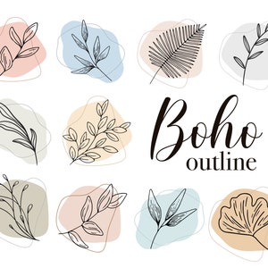 Boho Outline Clipart, Boho Botanical Clipart, Modern Boho Shapes, Boho ...