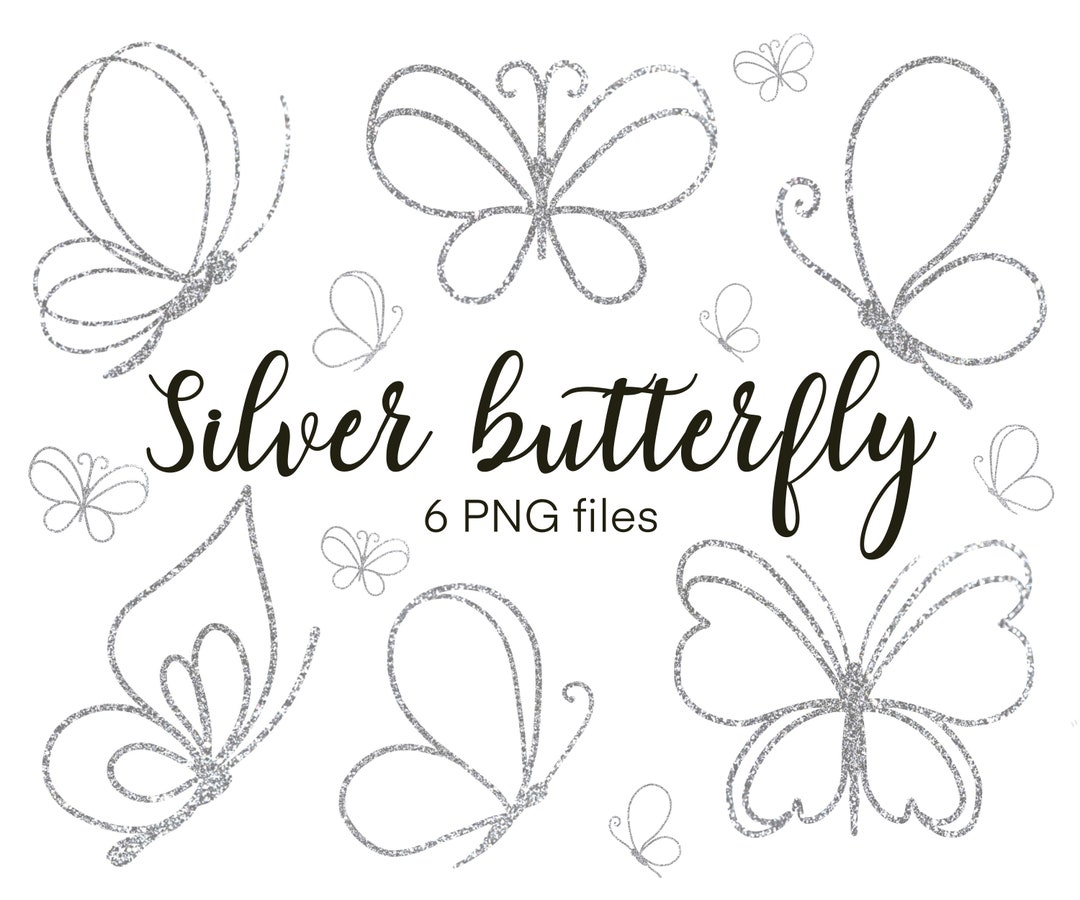 Silver Butterfly Clipart, Silver Foil Butterfly, PNG Files for Instant ...