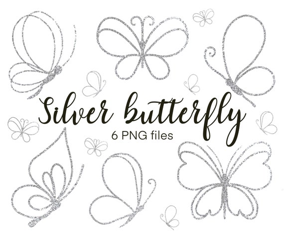 Silver Butterfly Clipart Silver Foil Butterfly PNG Files for - Etsy