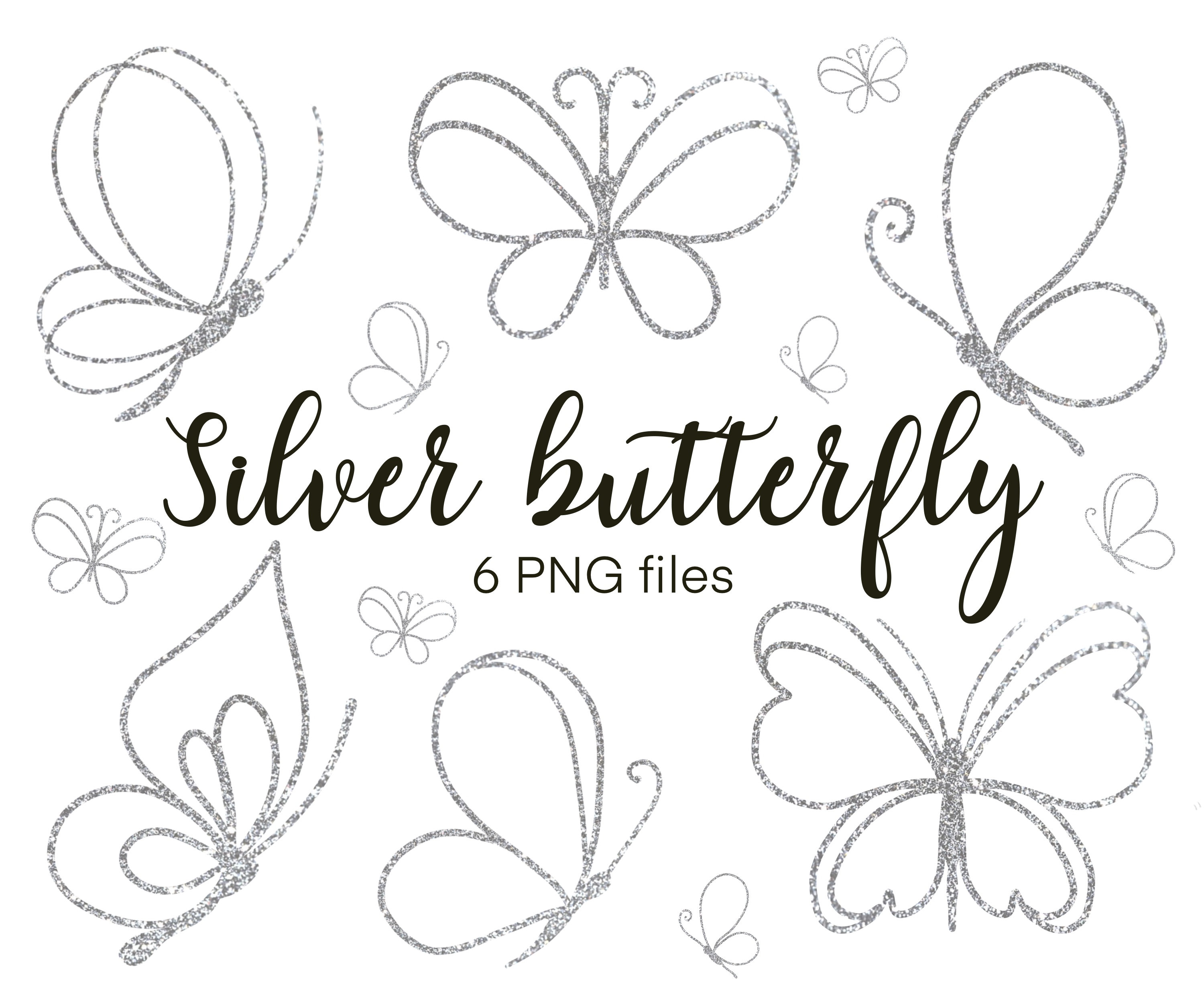 Silver Butterfly Clipart, Silver Foil Butterfly, PNG Files for Instant ...