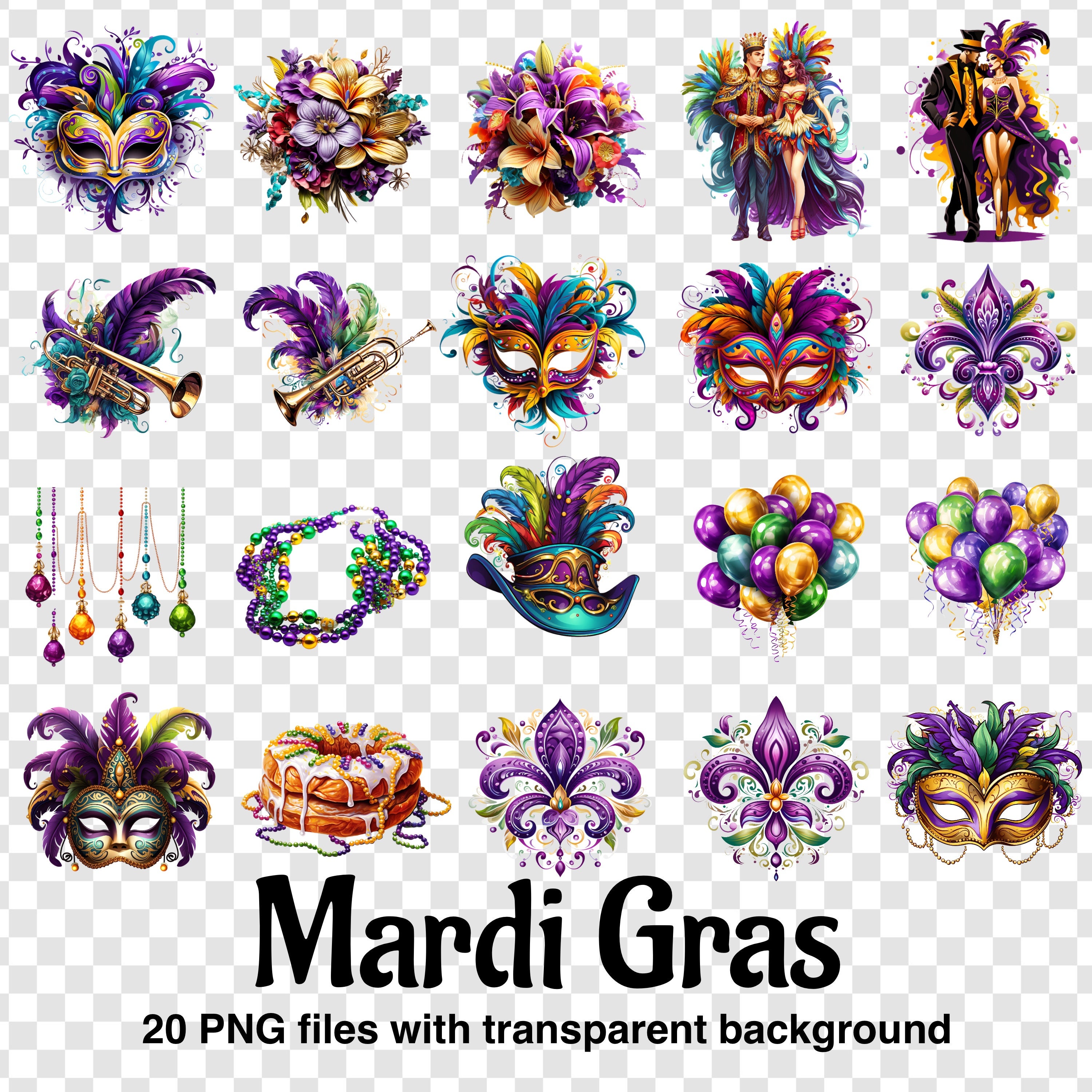Mardi Gras Clipart Bundle, Watercolor Illustration, Fat Tuesday Clipart ...