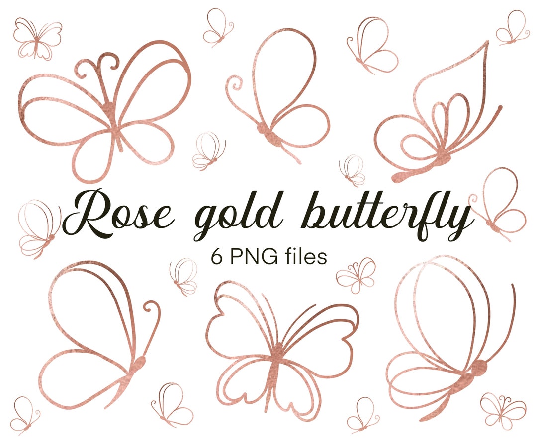 Rose Gold Butterfly Clipart, Gold Foil Butterfly, PNG Files for Instant ...