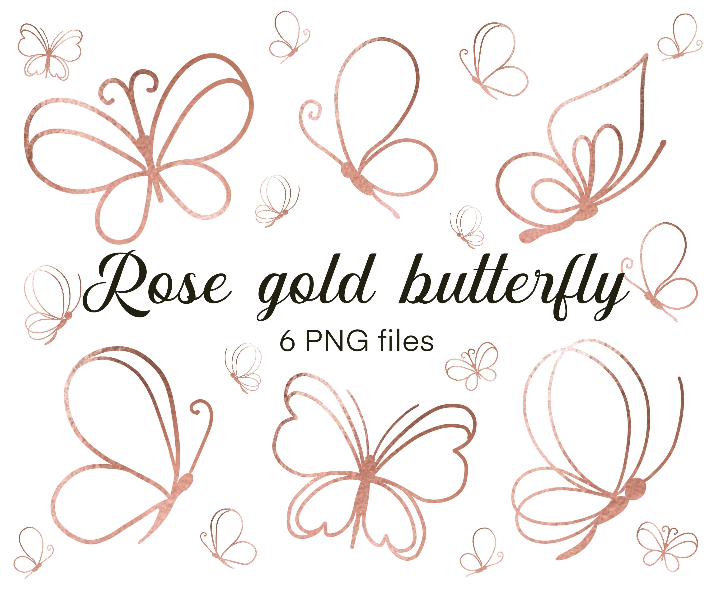 Rose Gold Butterfly Clipart, Gold Foil Butterfly, PNG Files for Instant ...