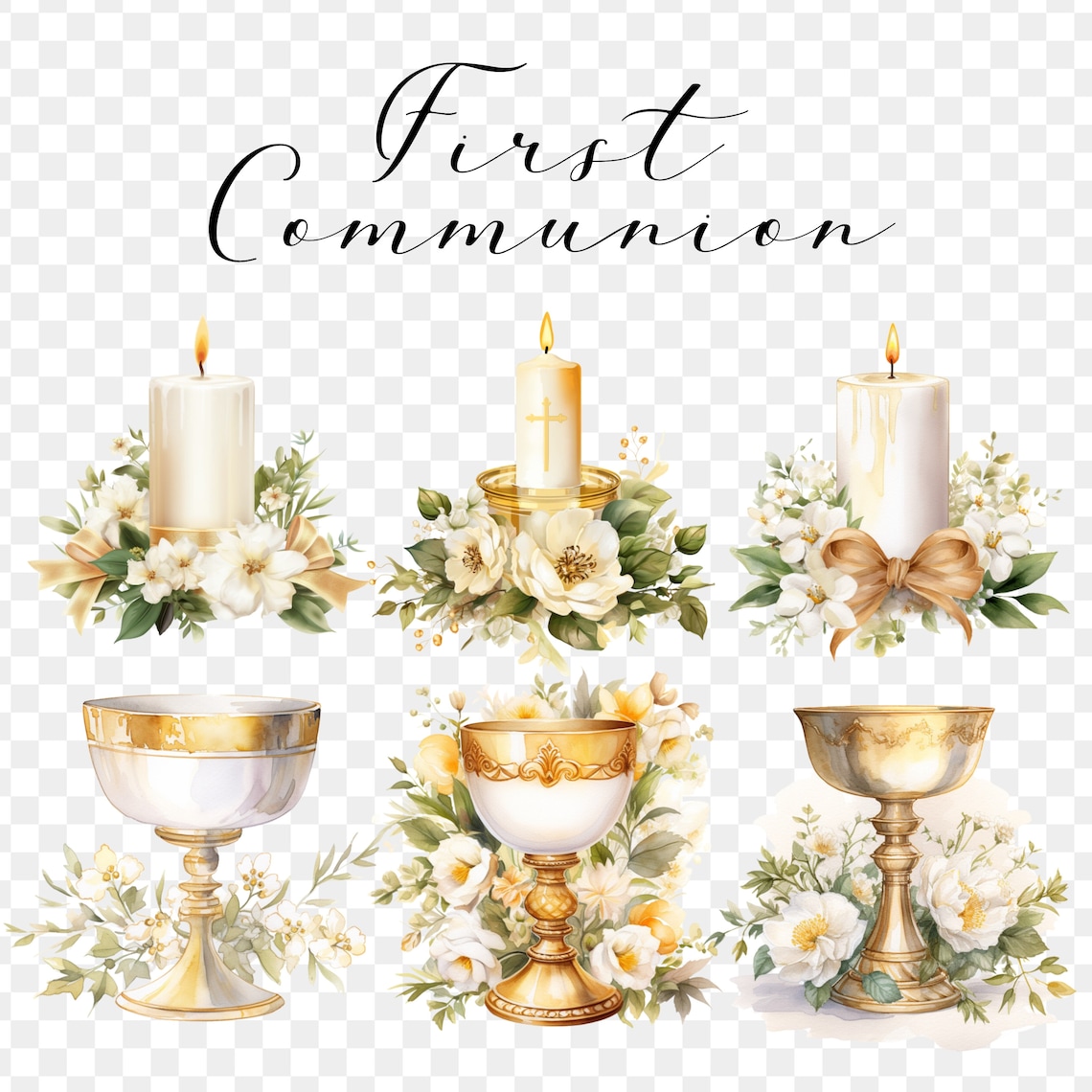 First Communion Clipart, First Communion PNG Bundle, Christian Symbols ...