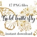 15 Gold Glitter Foil Butterfly Clip Arts 300 Dpi Instant Download ...