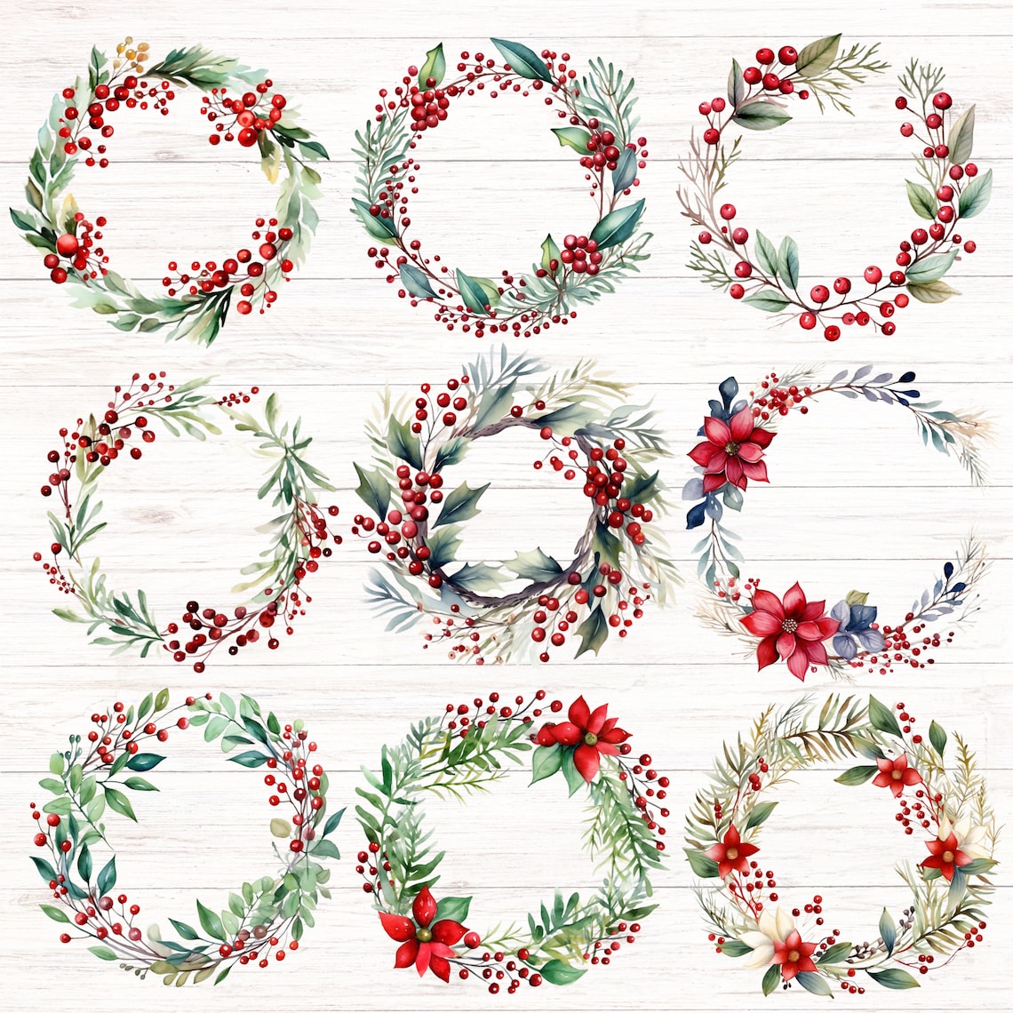 Christmas Wreath Clipart Bundle, Watercolor Christmas Greenery ...
