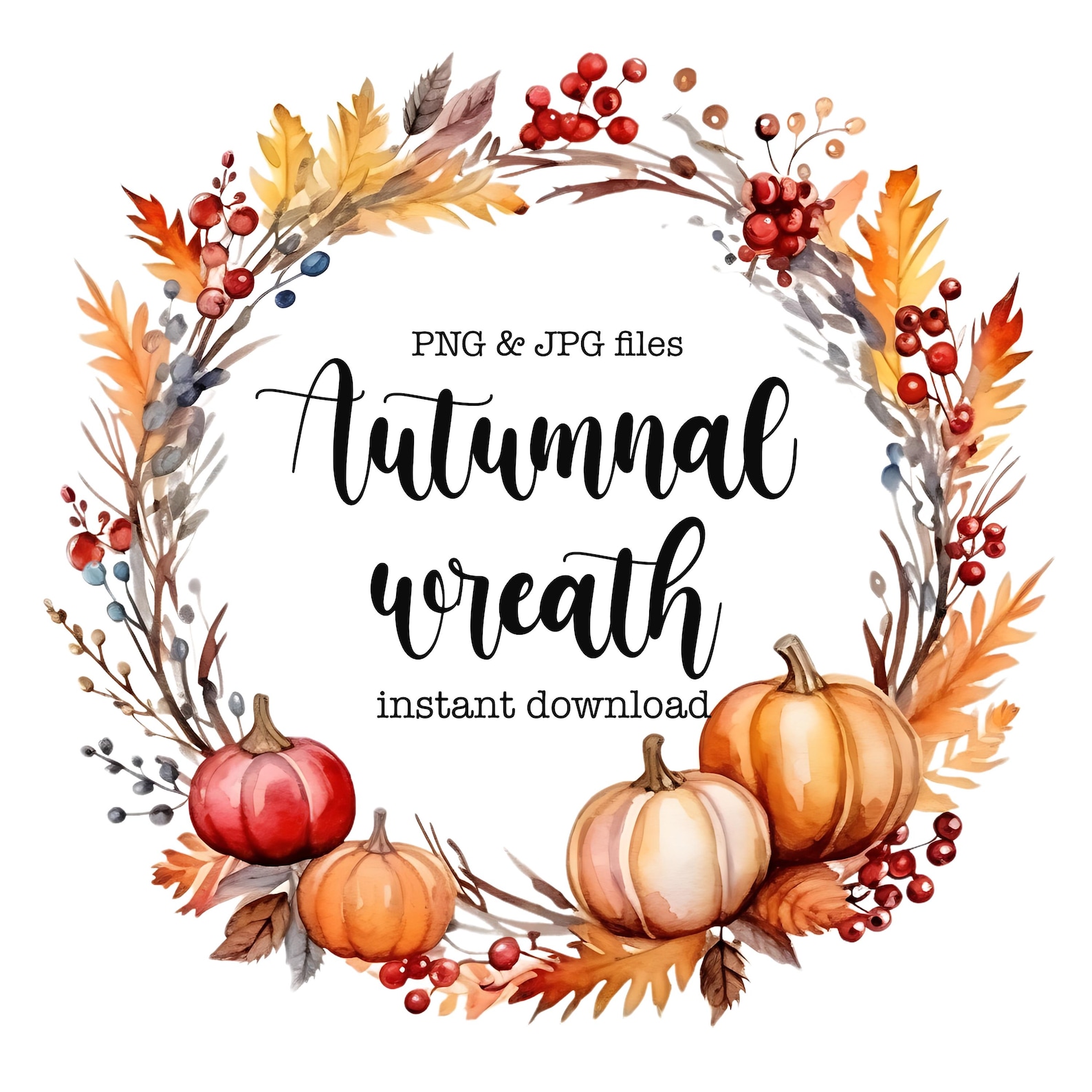 Autumnal Circle Frame PNG, Fall Wreath Digital File, Thanksgiving ...