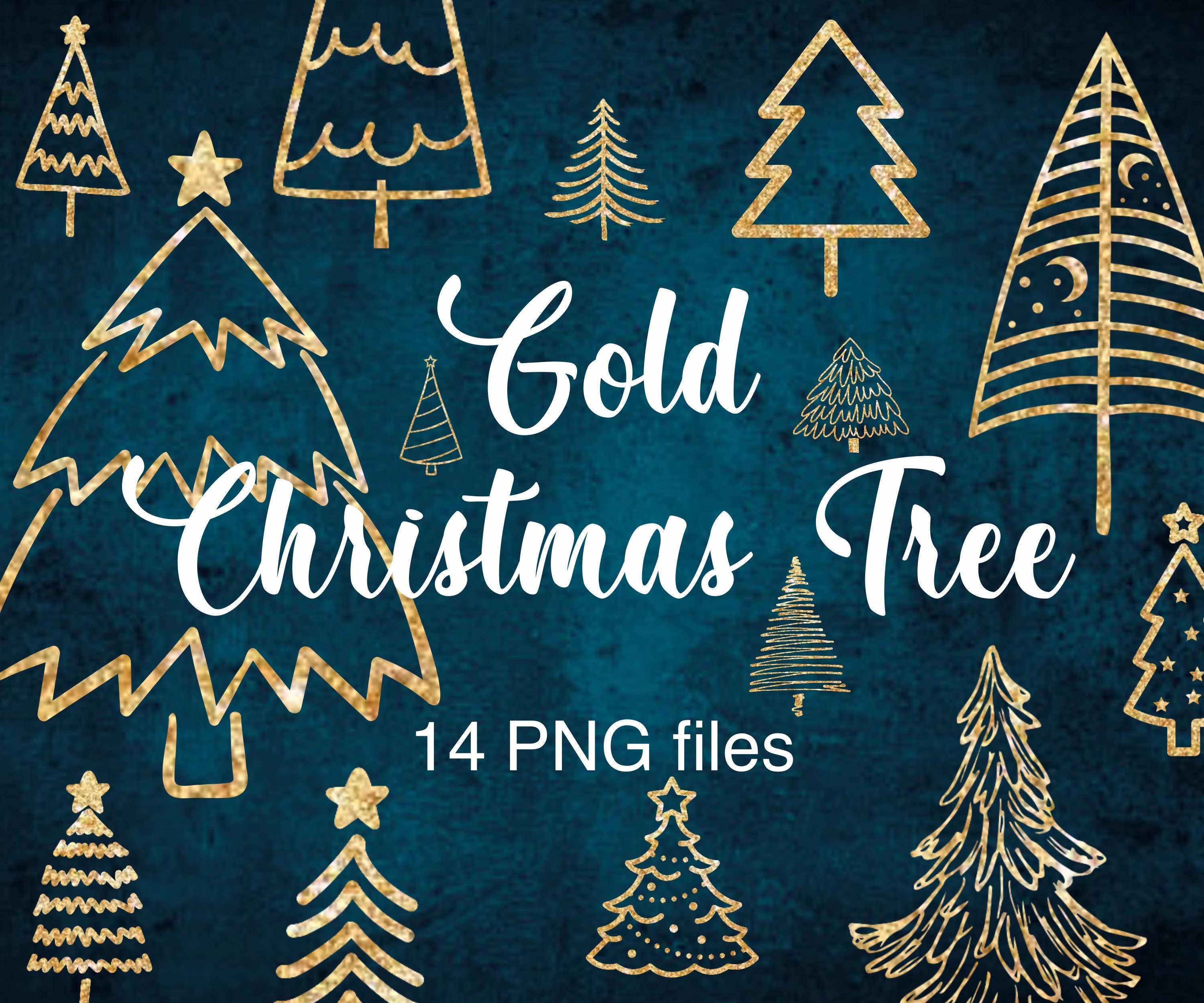 Gold Christmas Tree Clipart Christmas Tree Sublimation - Etsy
