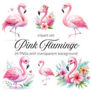 Pink Flamingo Clipart Set, Watercolor Flamingo, Cute Flamingo Images ...