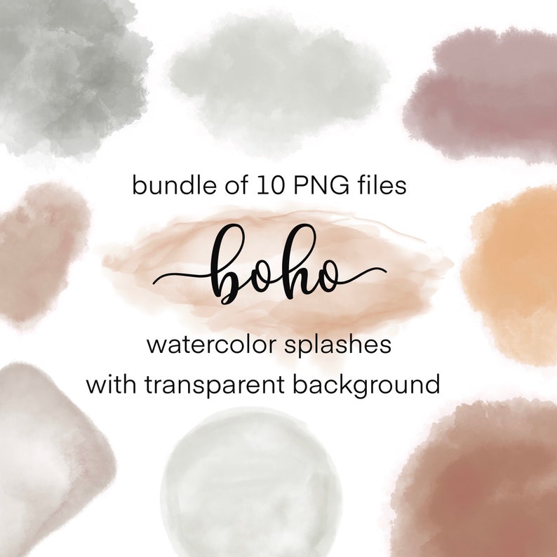 Watercolor Brush Strokes Clipart, Boho Watercolor Splashes, Watercolor ...