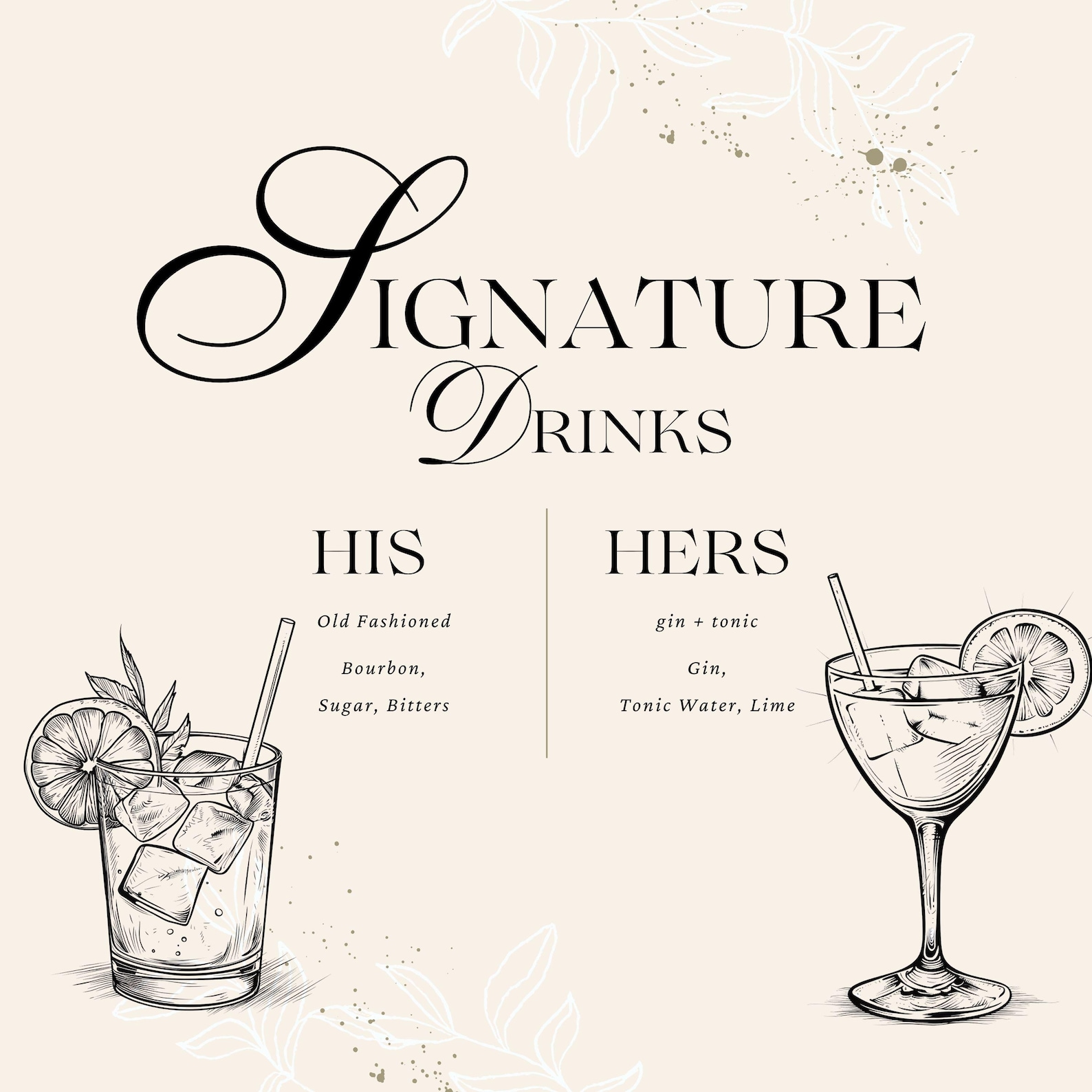Cocktail Clipart, Cocktails PNG, Signature Drink Sign, Wedding Drink ...